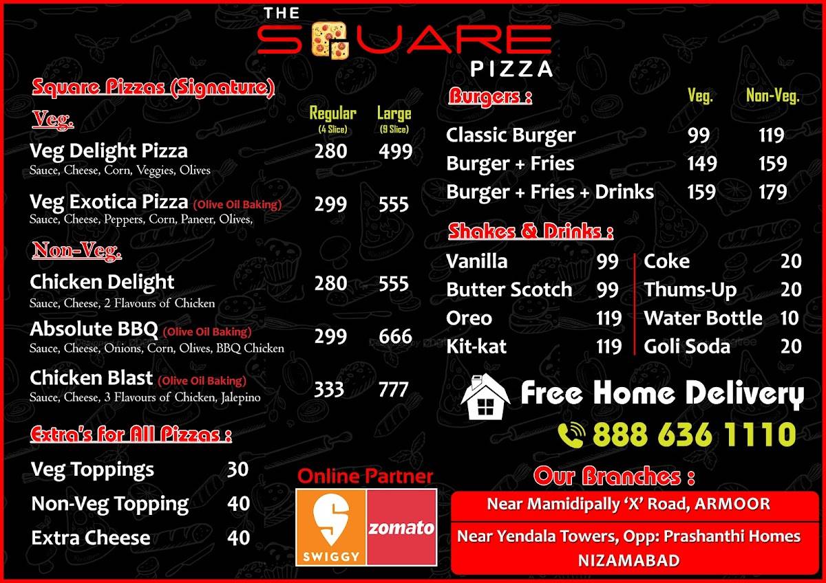 Menu at THE SQUARE PIZZA, Nizamabad