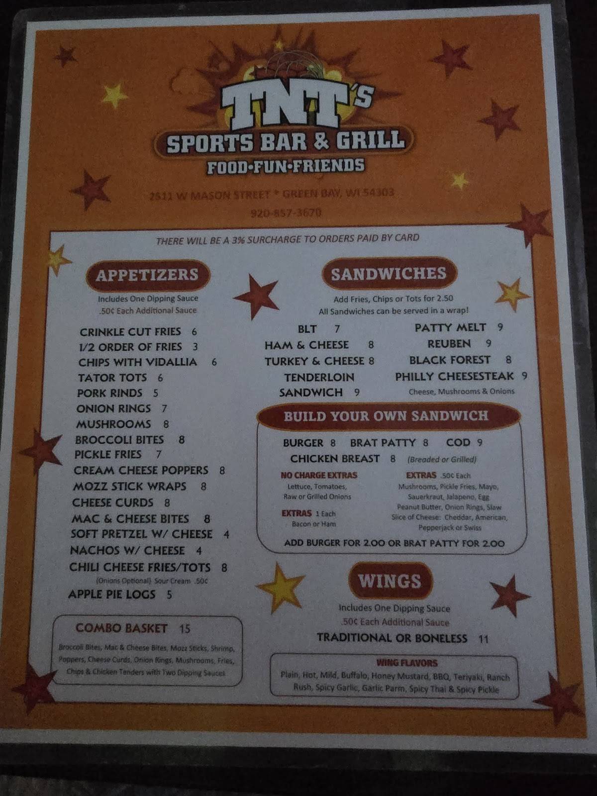 Menu at TNT’s Sports Bar & Grill, Green Bay