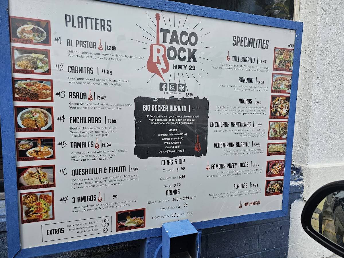Menu at Taco Rock 29 restaurant, Pensacola, Pensacola Blvd