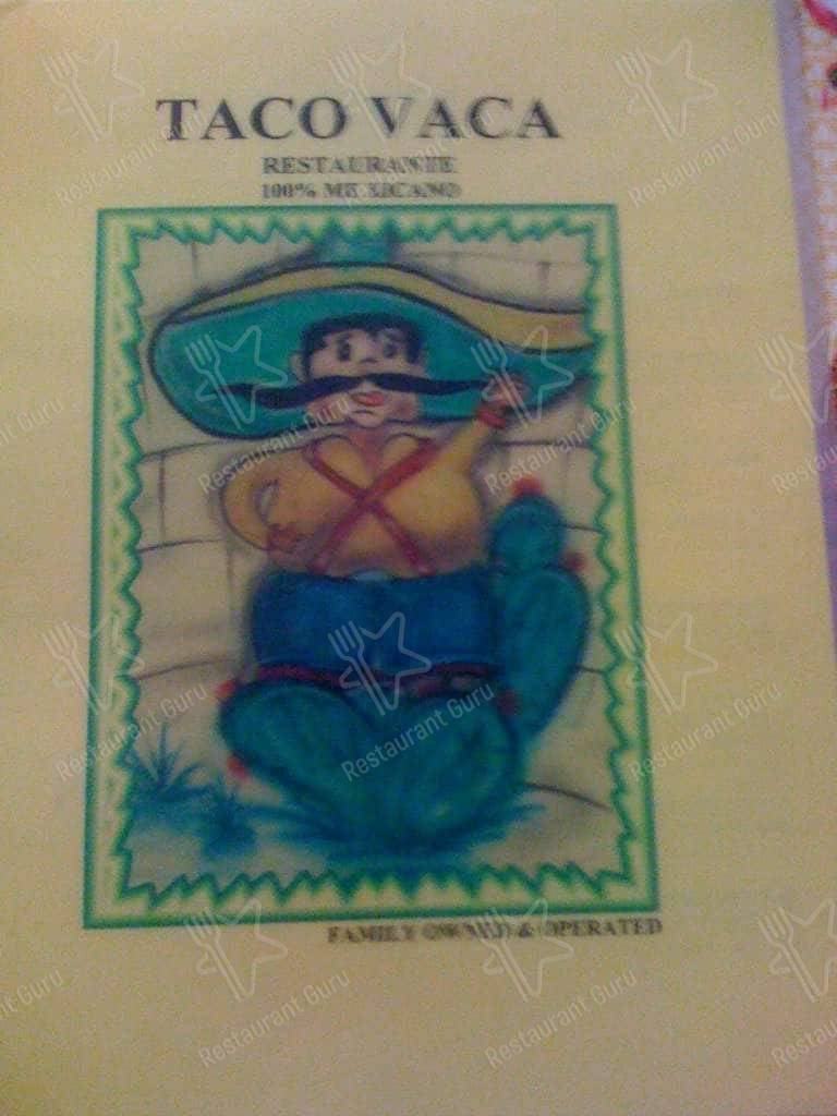 Menu at Taco Vaca restaurant, Oklahoma City, S Central Ave