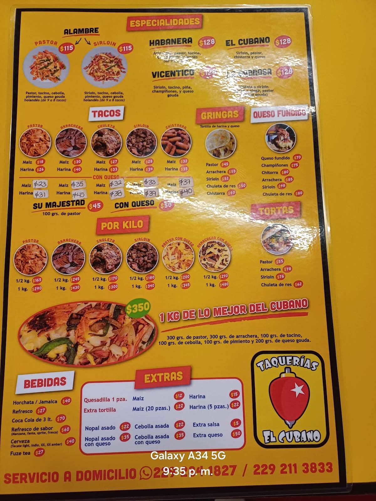 Carta del restaurante Tacos El Cubano Circunvalacion, Veracruz