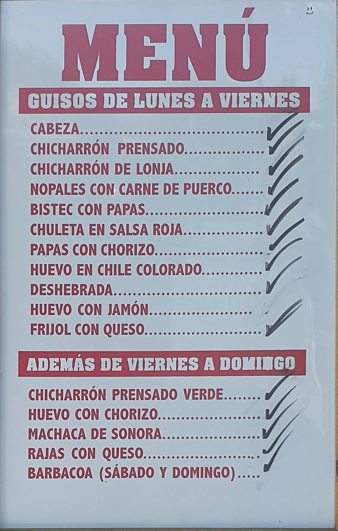Carta del restaurante Tacos George, San Luis Río Colorado