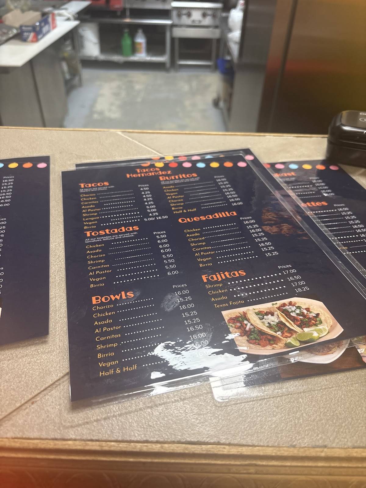 Menu at Tacos Hernandez restaurant, Lexington Park