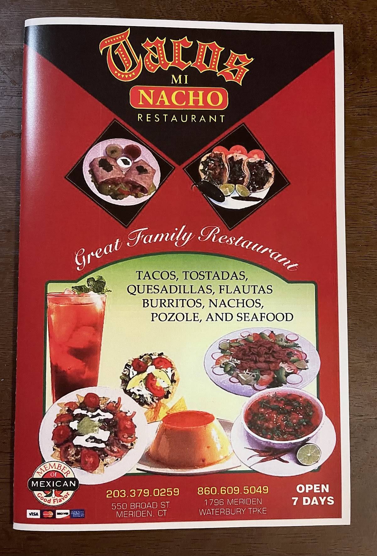 Menu at Tacos Mi Nacho restaurant, Meriden