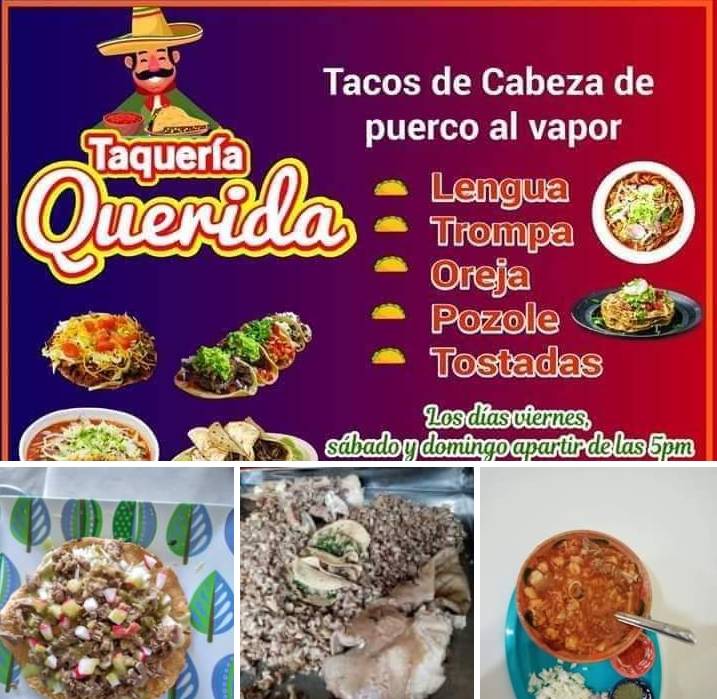 Menu at Tacos Querida restaurant, San Lorenzo Cacaotepec