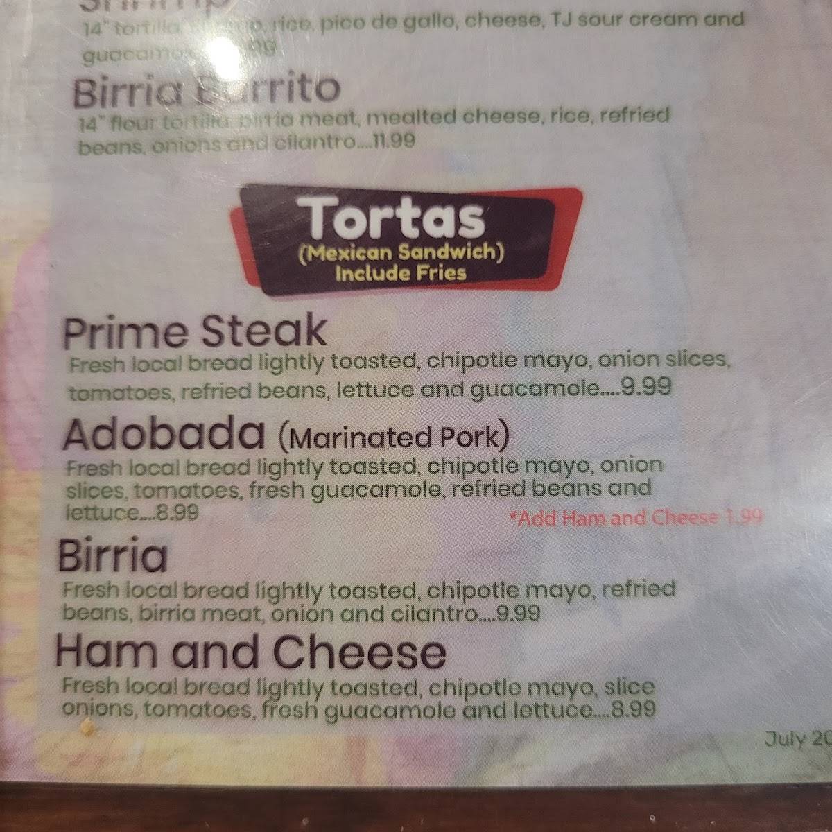 Menu at Tacos tj 664 restaurant, Wichita, N West St