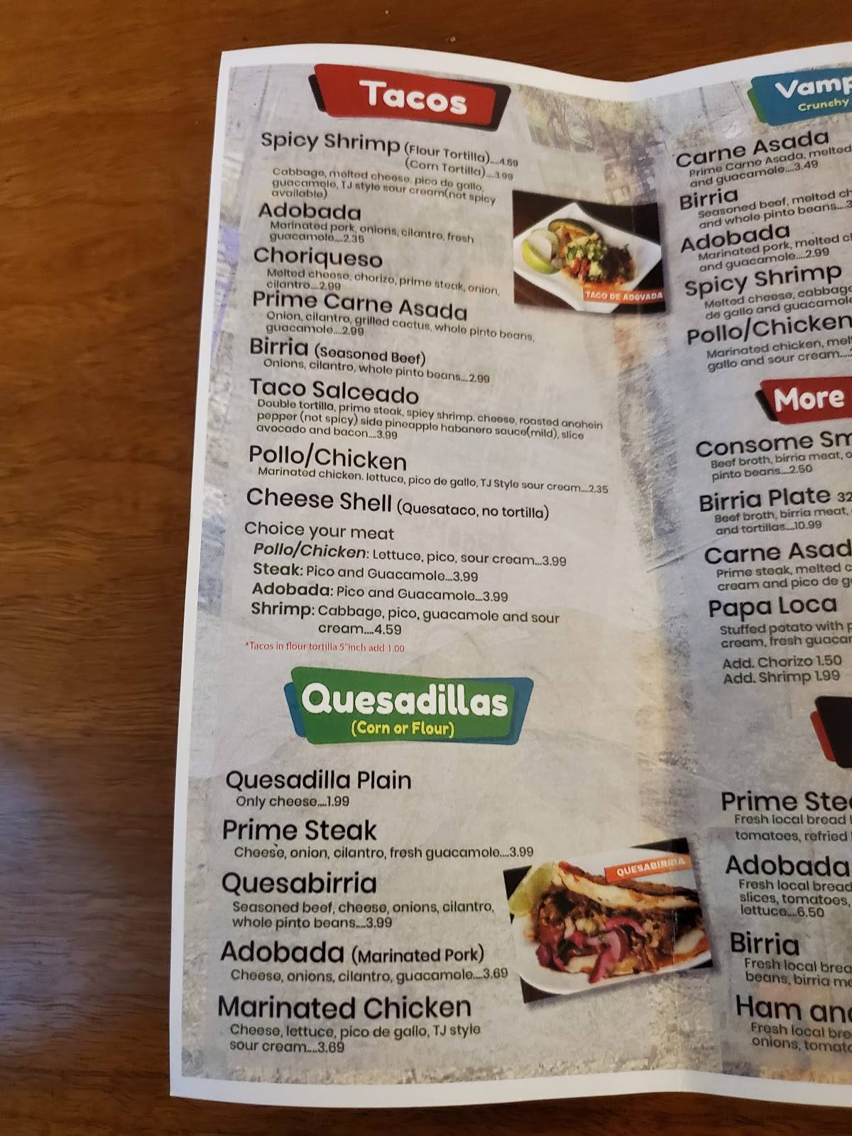 Menu at Tacos tj 664 restaurant, Wichita