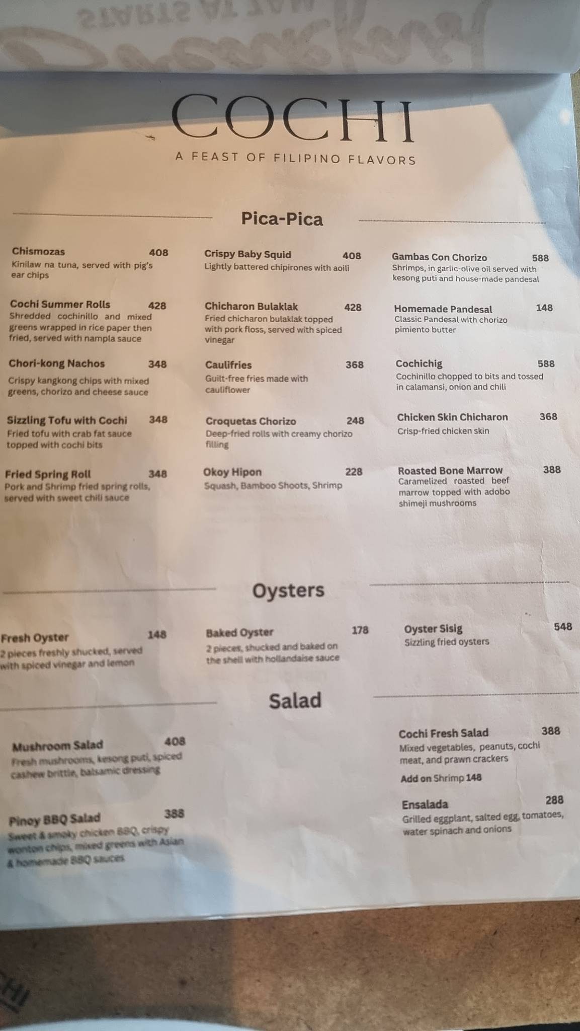 Menu at COCHI by Marvin Agustin restaurant, Taguig