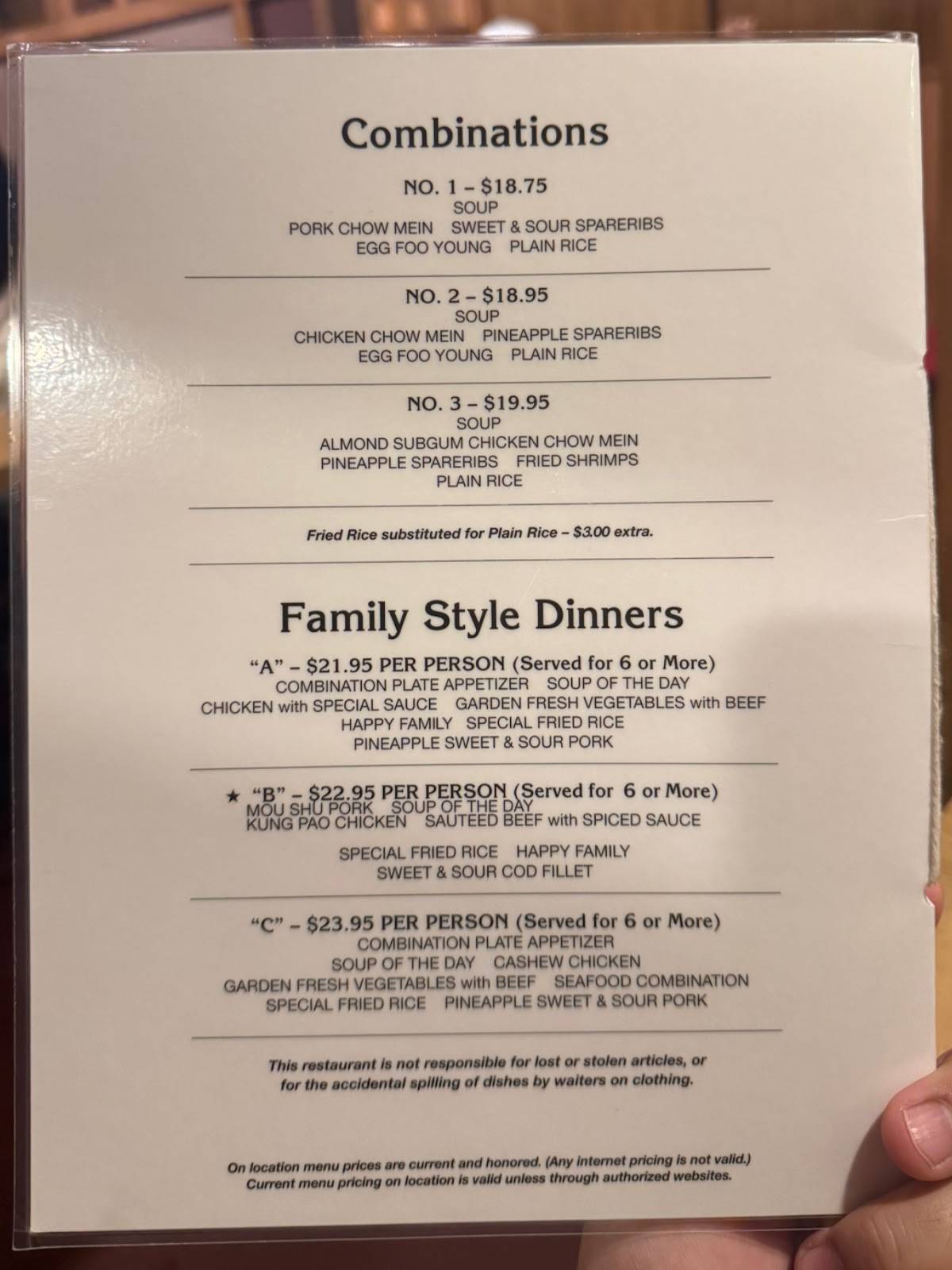 Menu at Tai Tung Restaurant, Seattle