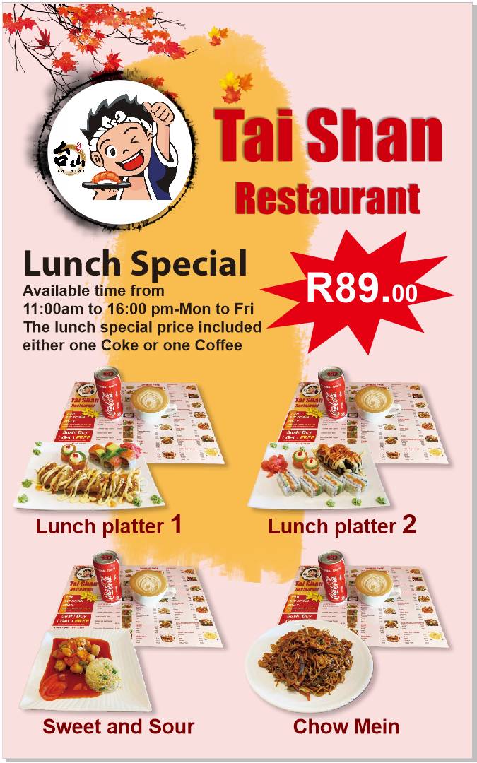 Menu at Tai shan Restaurant, Cape Town, 48 2nd Ave