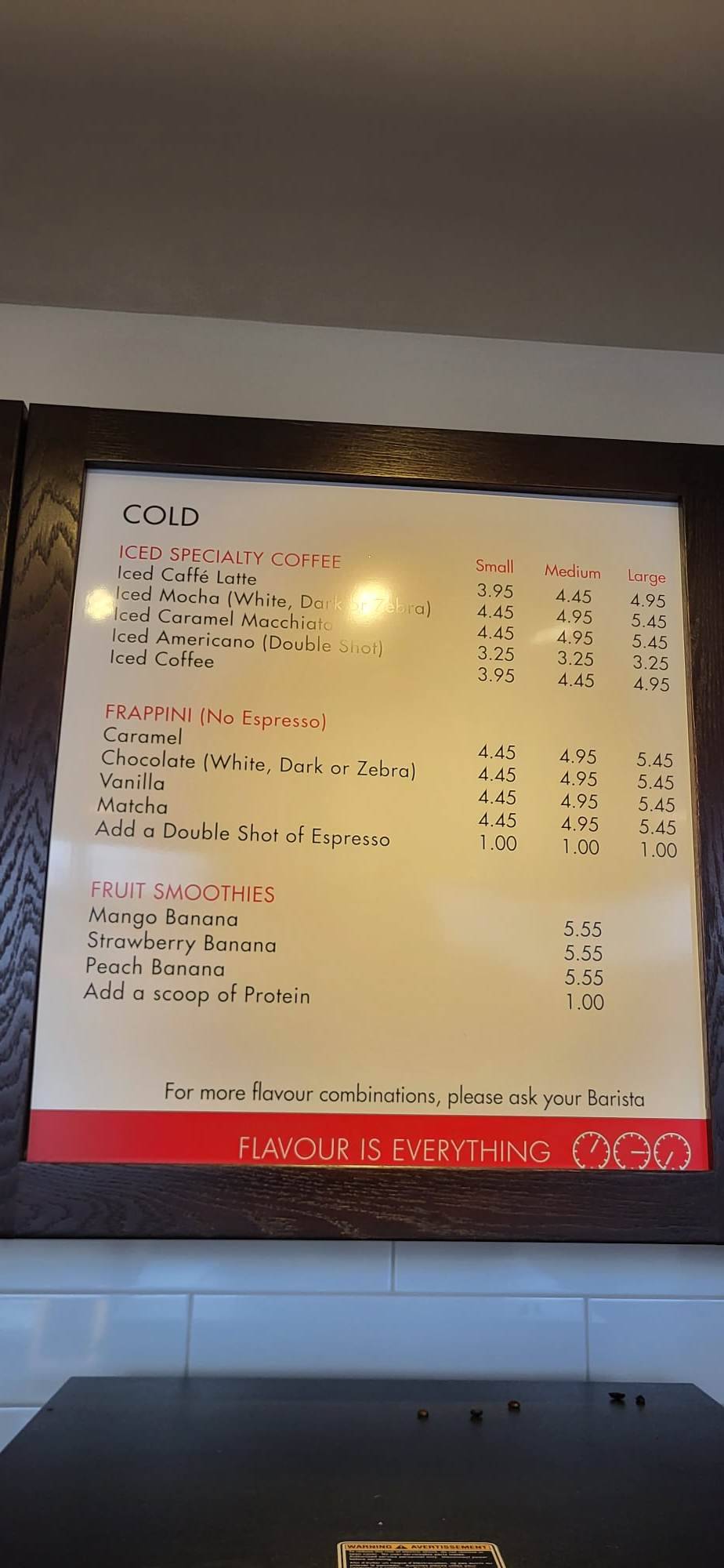 Menu au Take Five Café, Port Coquitlam