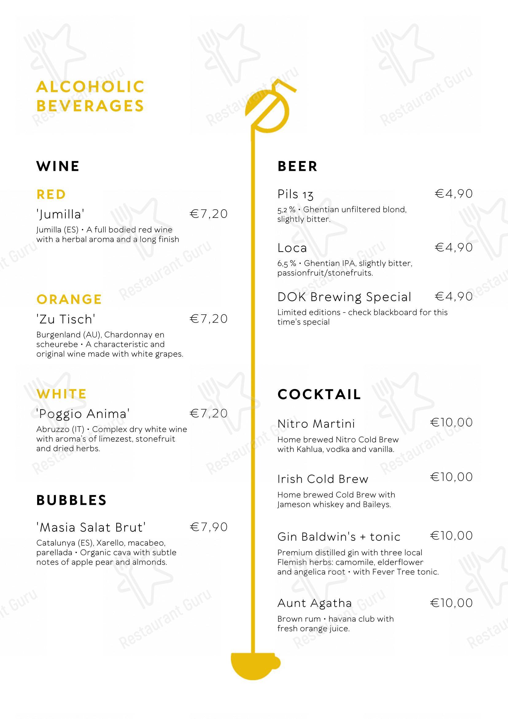 Menu at Take Five Espresso pub & bar, Ghent