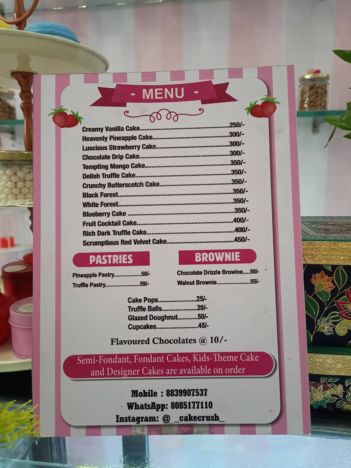 Menu at Tanu’s Cake Crush, Bhopal