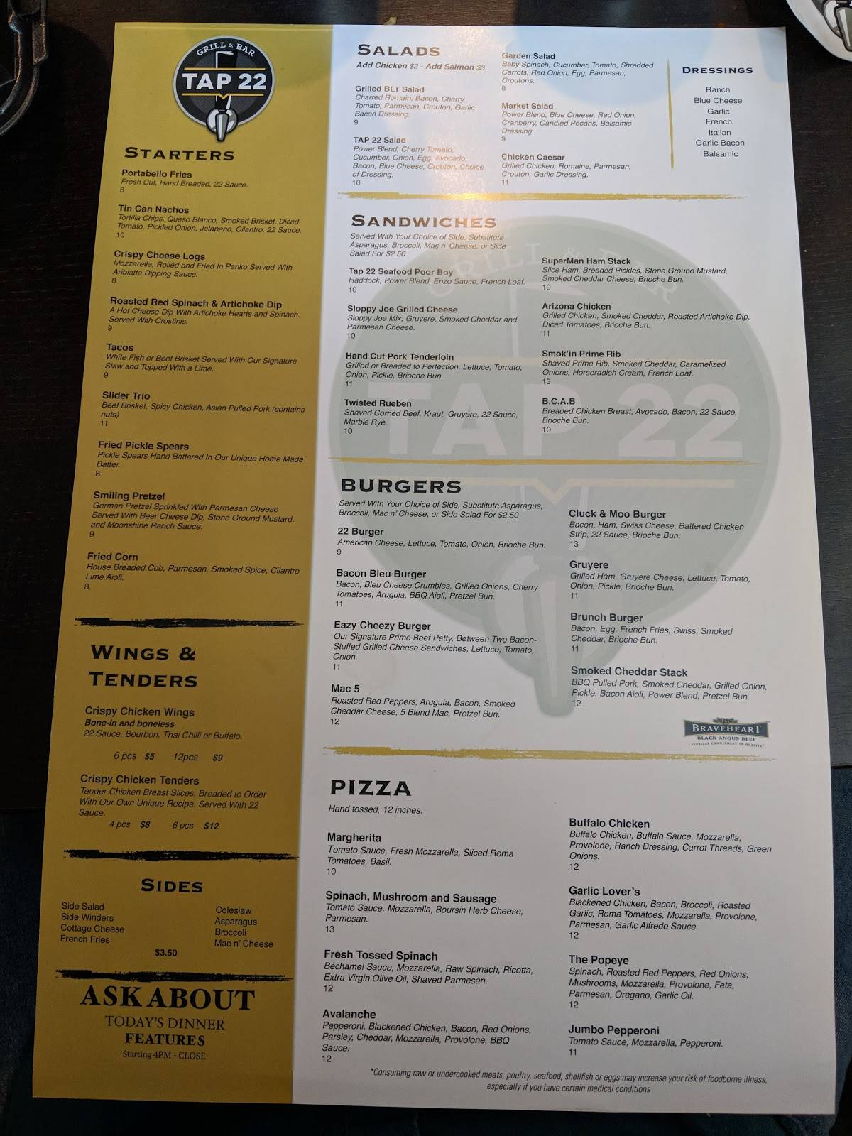 Menu at Tap 22 Grill & Bar, Silvis