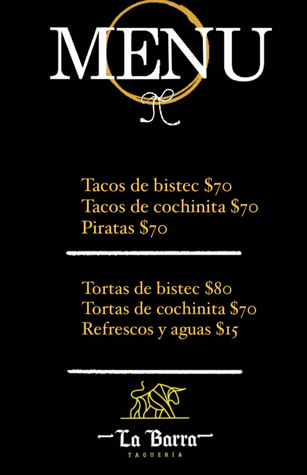Carta de Taquería La Barra, Guadalupe