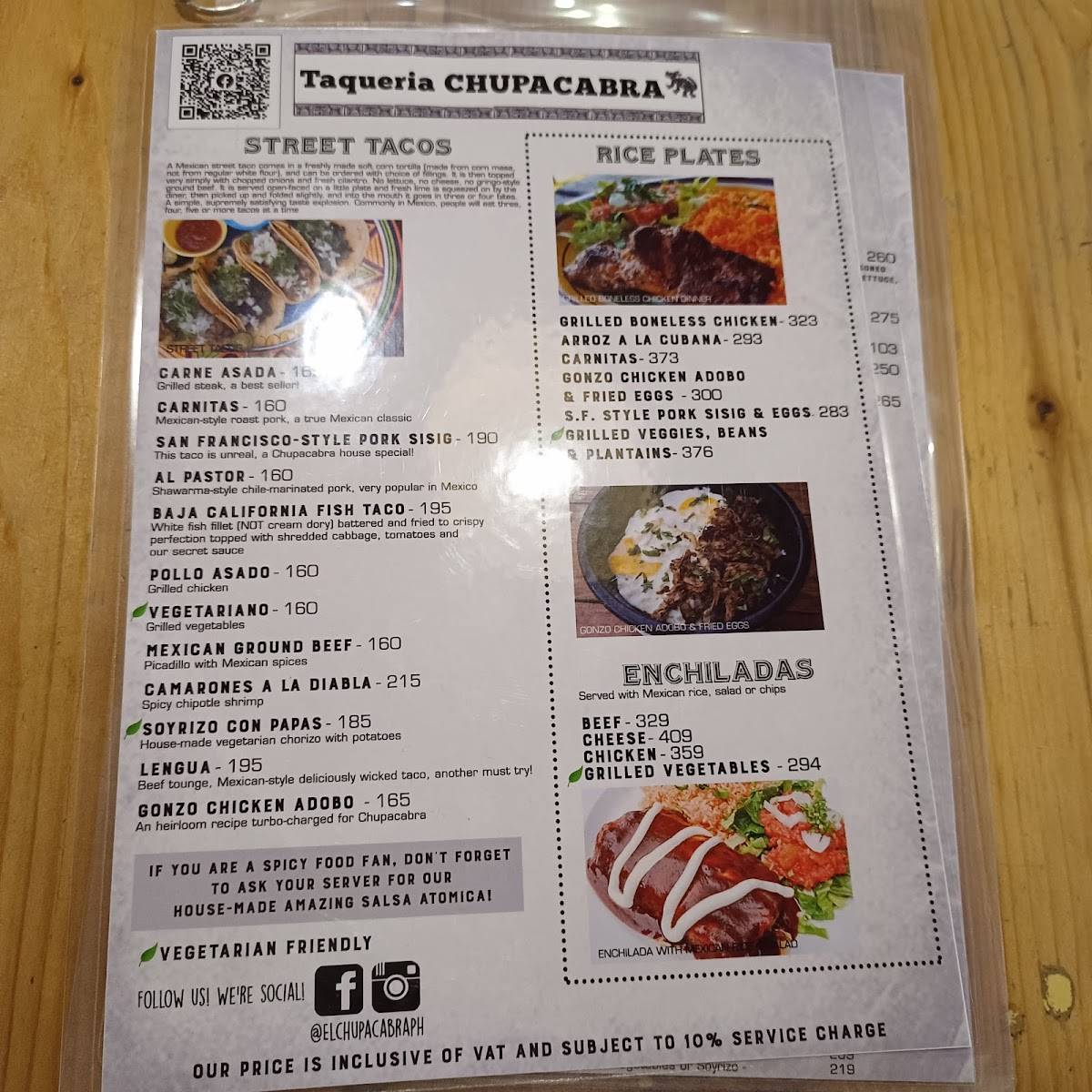 Menu at Taqueria Chupacabra restaurant, Quezon City