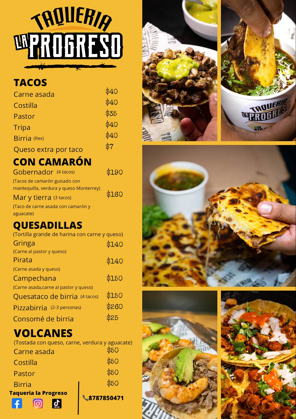 Menu at Taquería La Progreso restaurant, Piedras Negras
