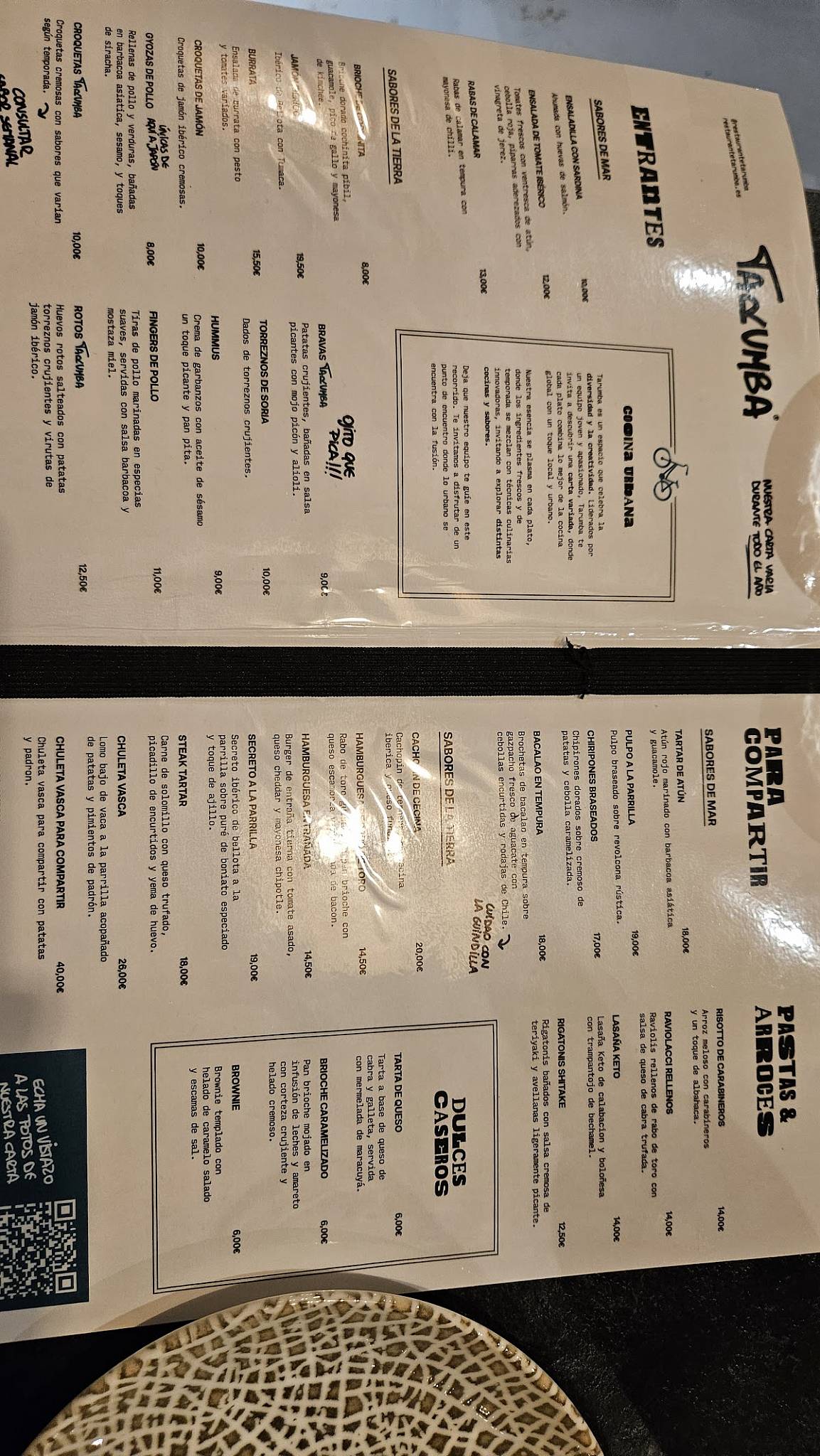 Carta de Tarumba - Restaurante & Gastrobar, Coslada