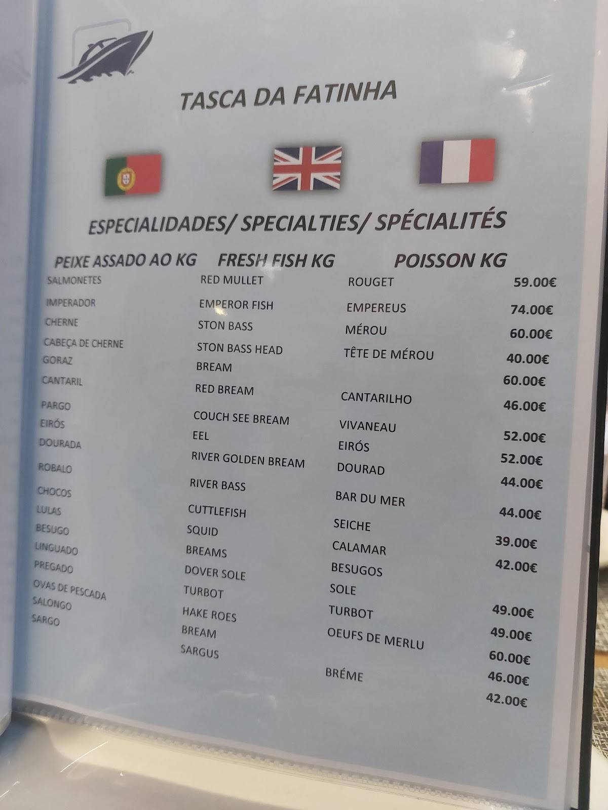Menu em Tasca da Fatinha restaurante, Setúbal