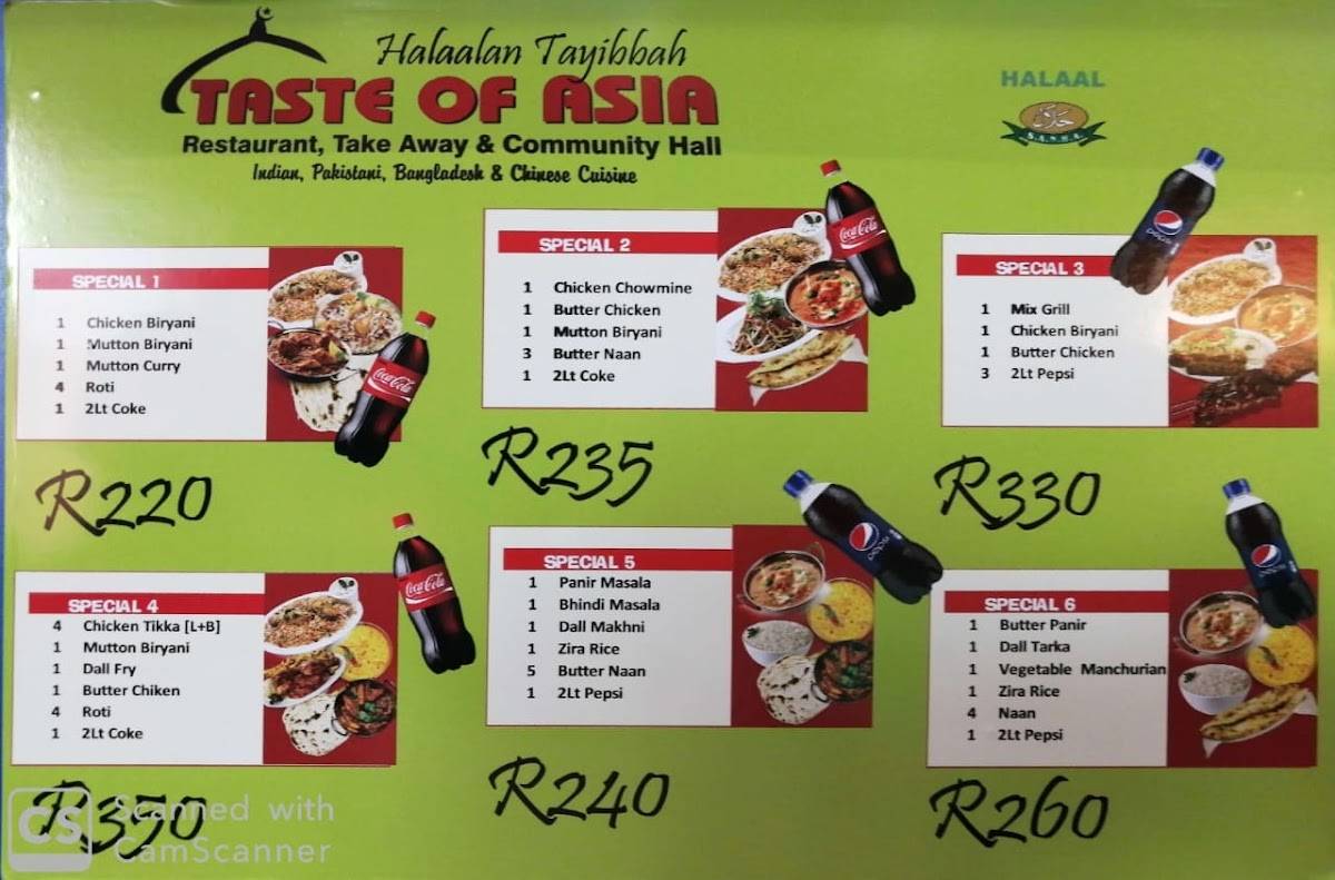 Menu at Taste Of Asia restaurants, Lenasia
