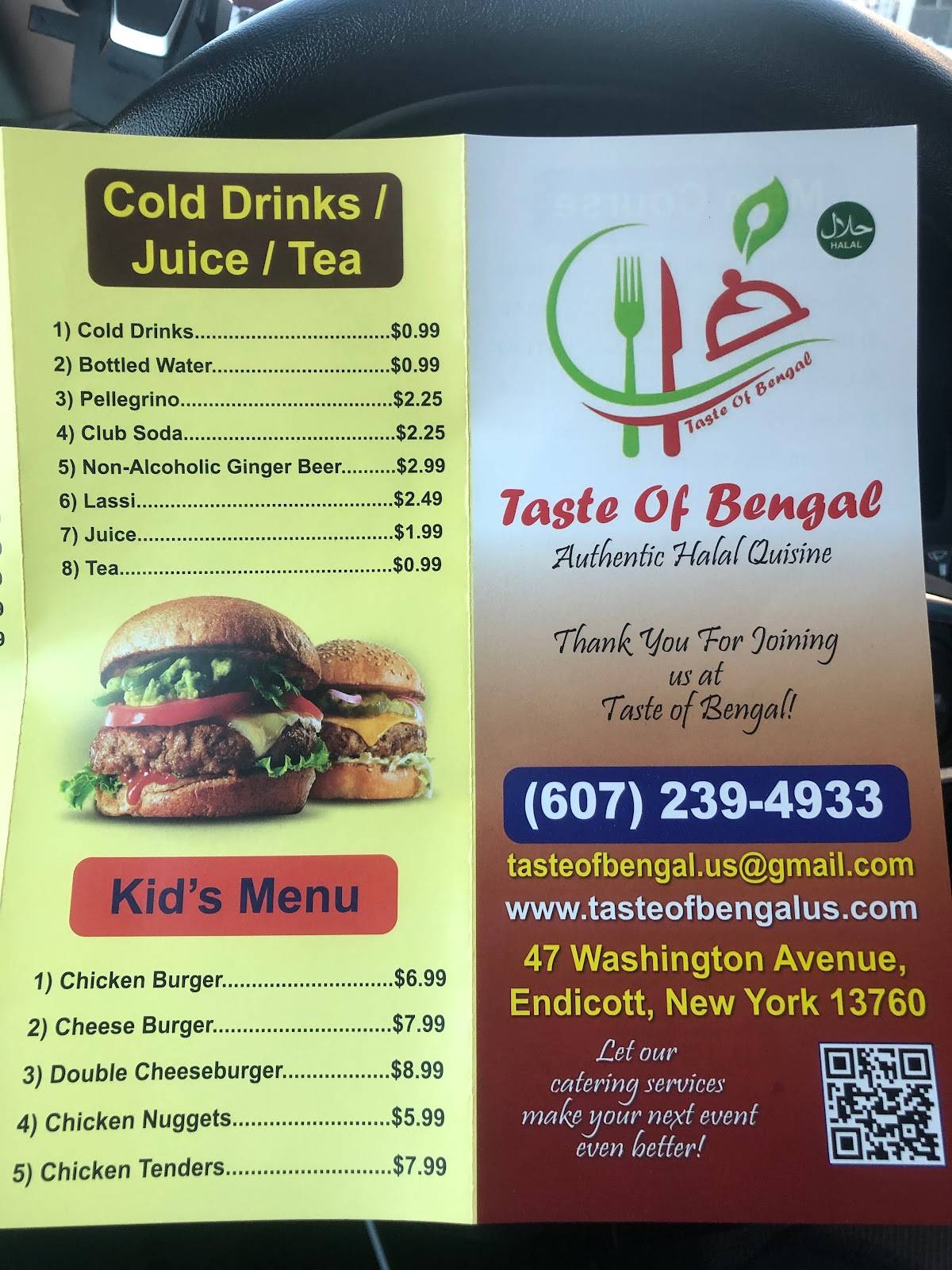 Carta del restaurante Taste of Bengal, Endicott