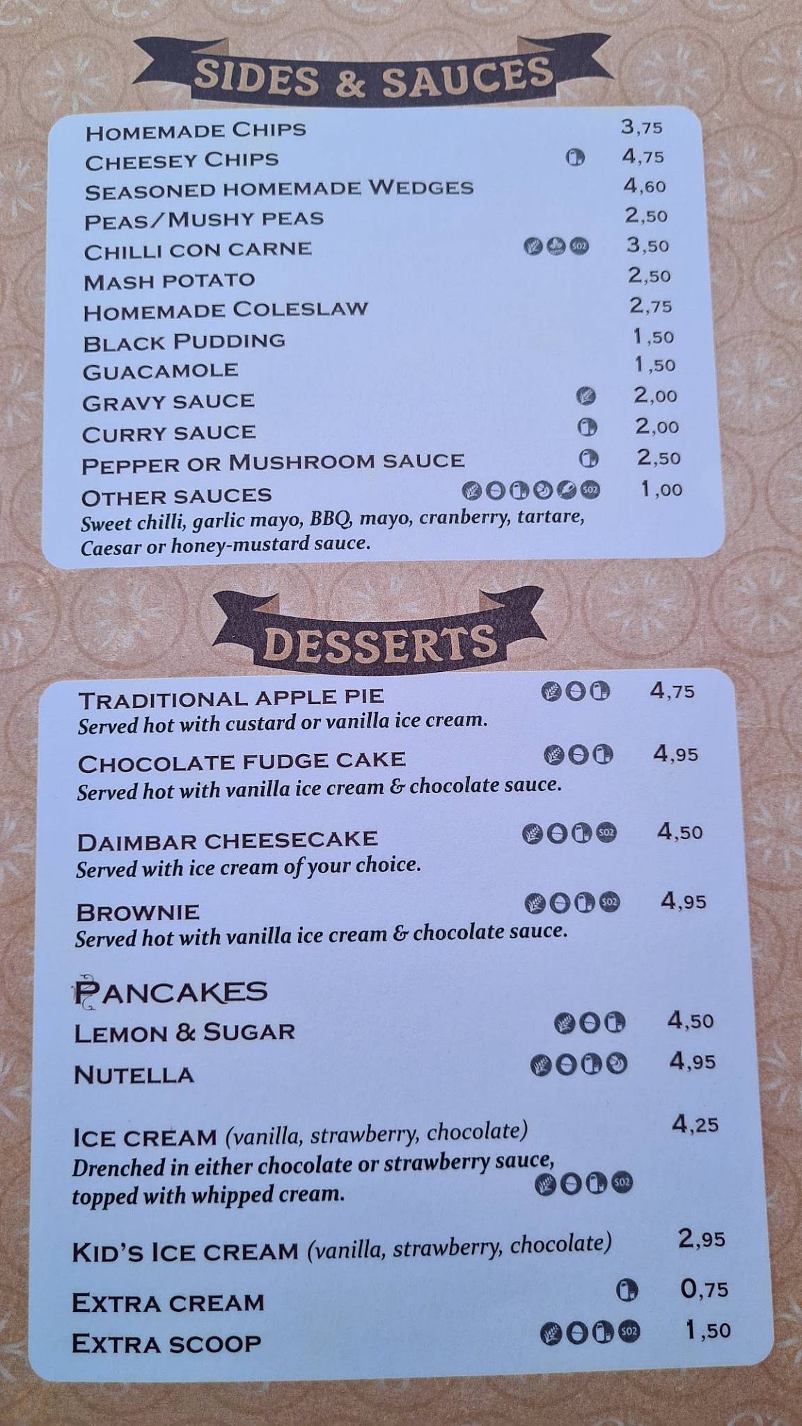 Menu at Taylors Lounge pub & bar, Los Cristianos