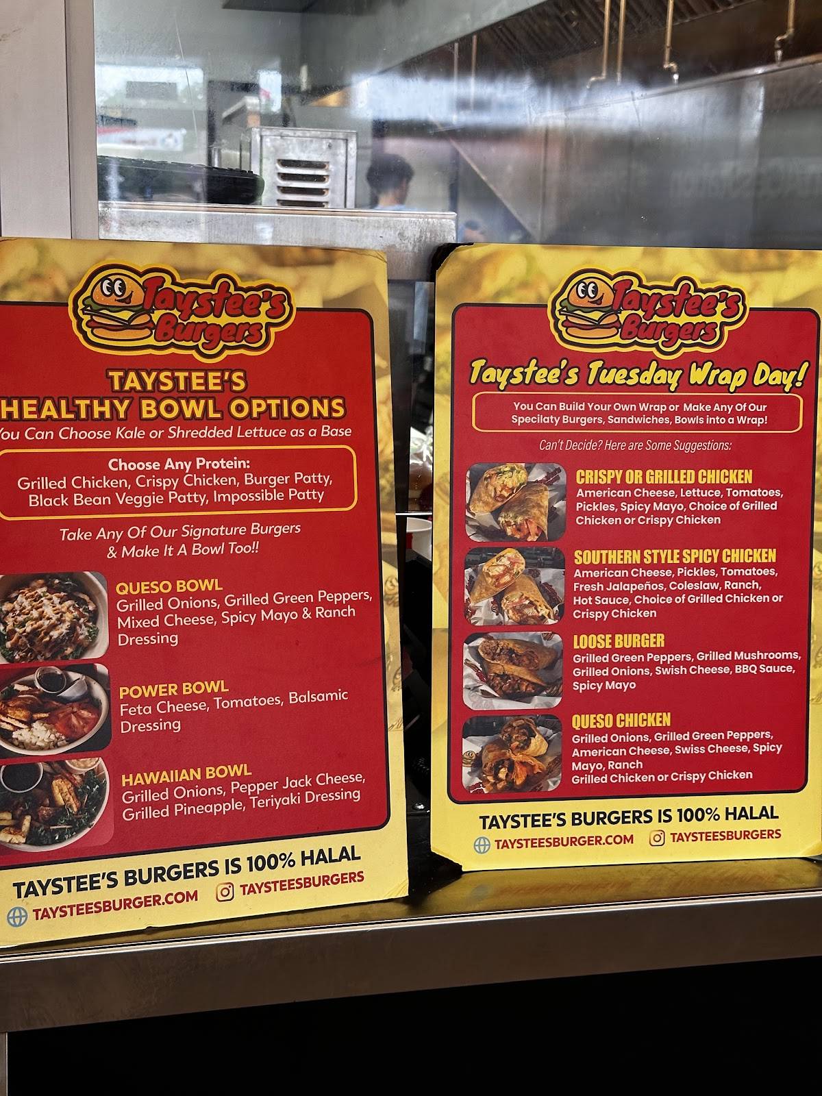 Menu at Taystee's Burgers fast food, Dearborn