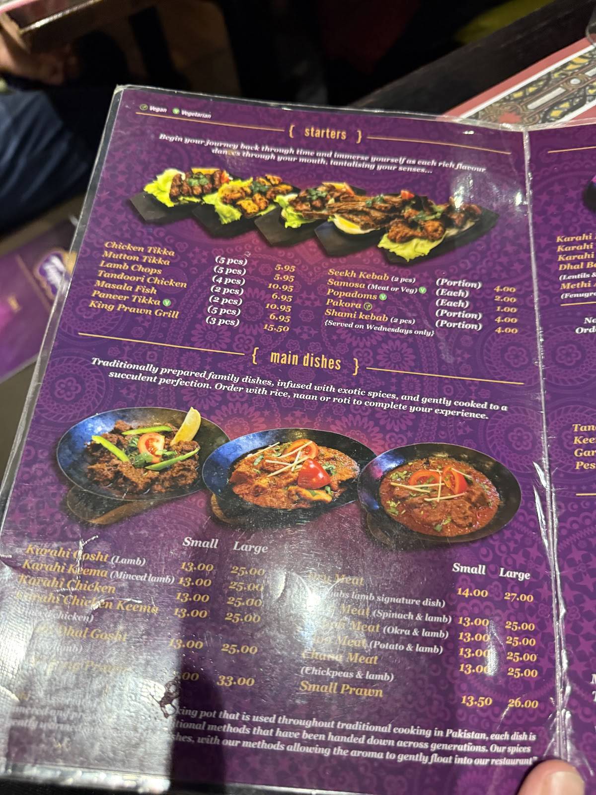 Menu at Tayyabs restaurant, London, 83-89 Fieldgate St