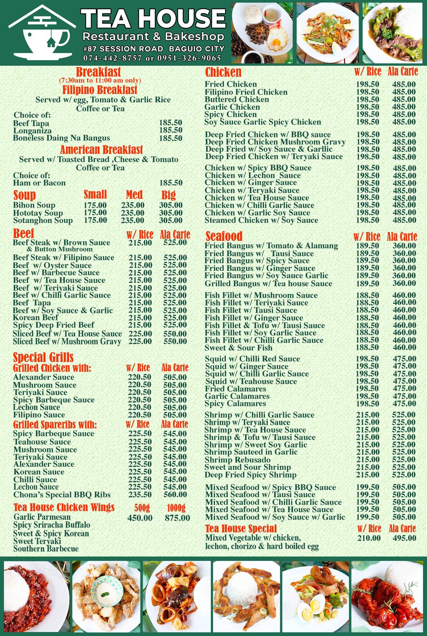 Menu at Teahouse Restaurant and Bakeshop, Baguio