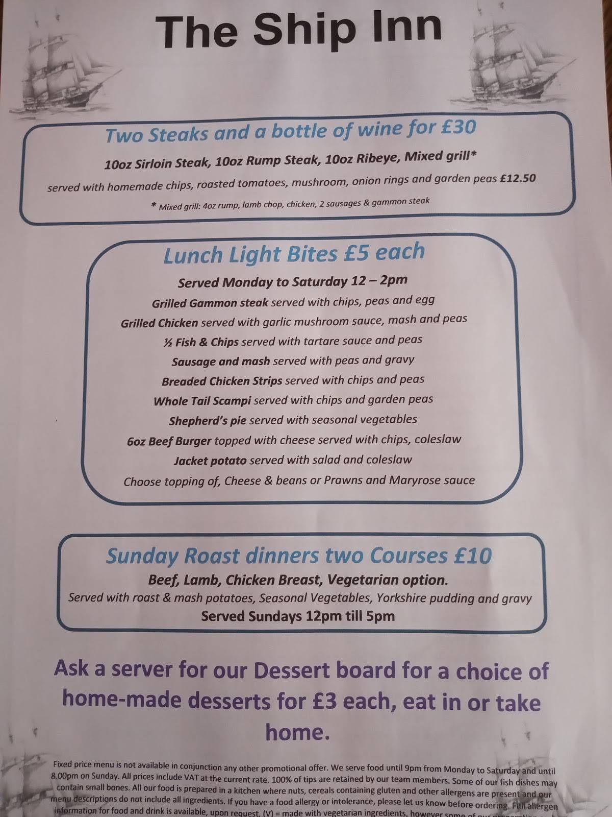 Menu at The Ship Inn pub & bar, Tean, Cheadle Rd