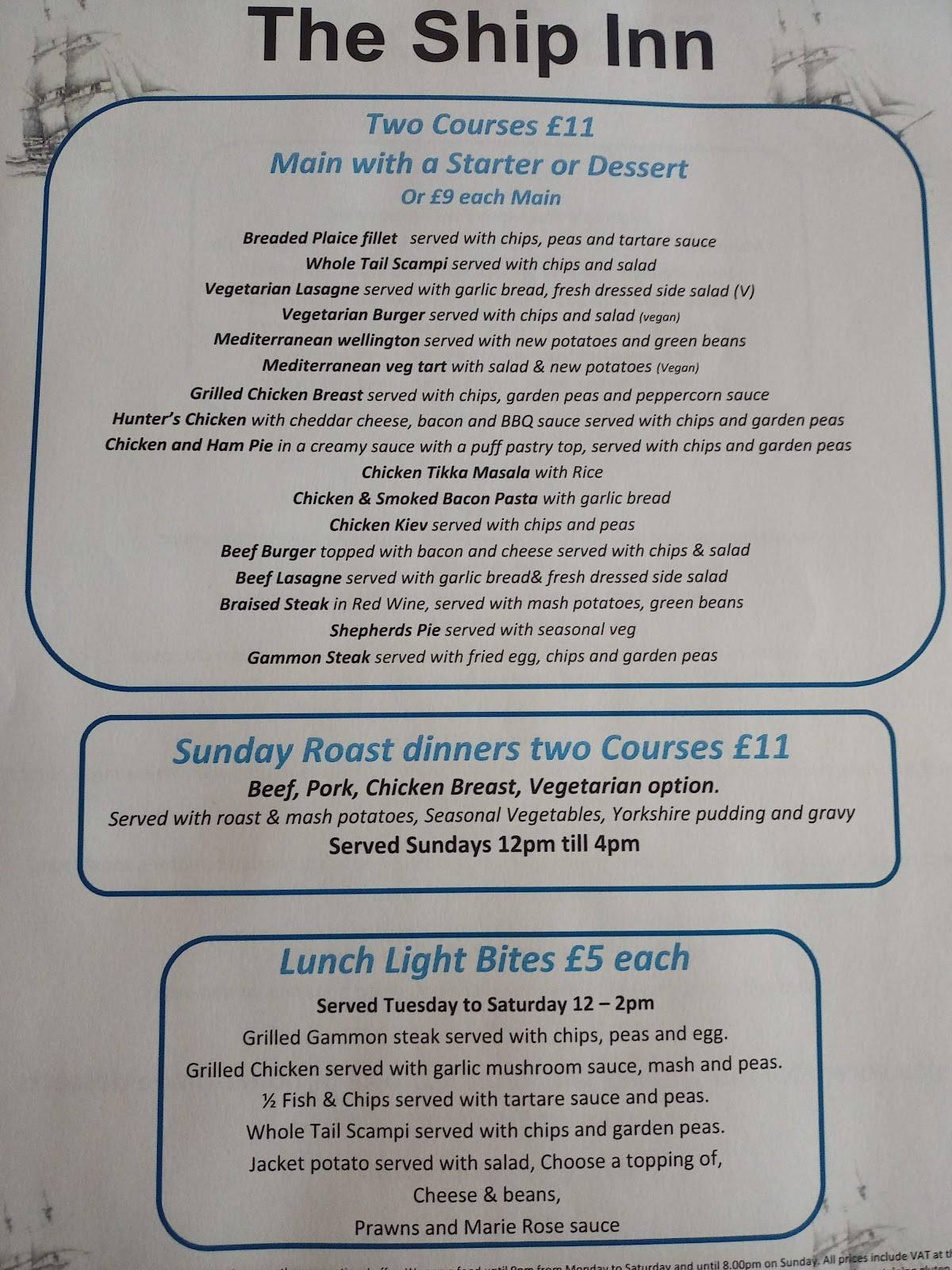 Menu at The Ship Inn pub & bar, Tean, Cheadle Rd