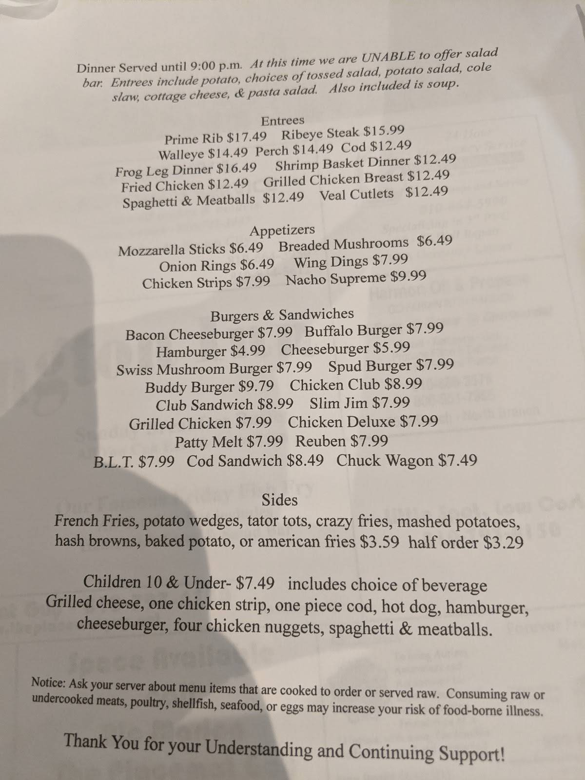 Menu at Teardrop Junction restaurant, Brown City