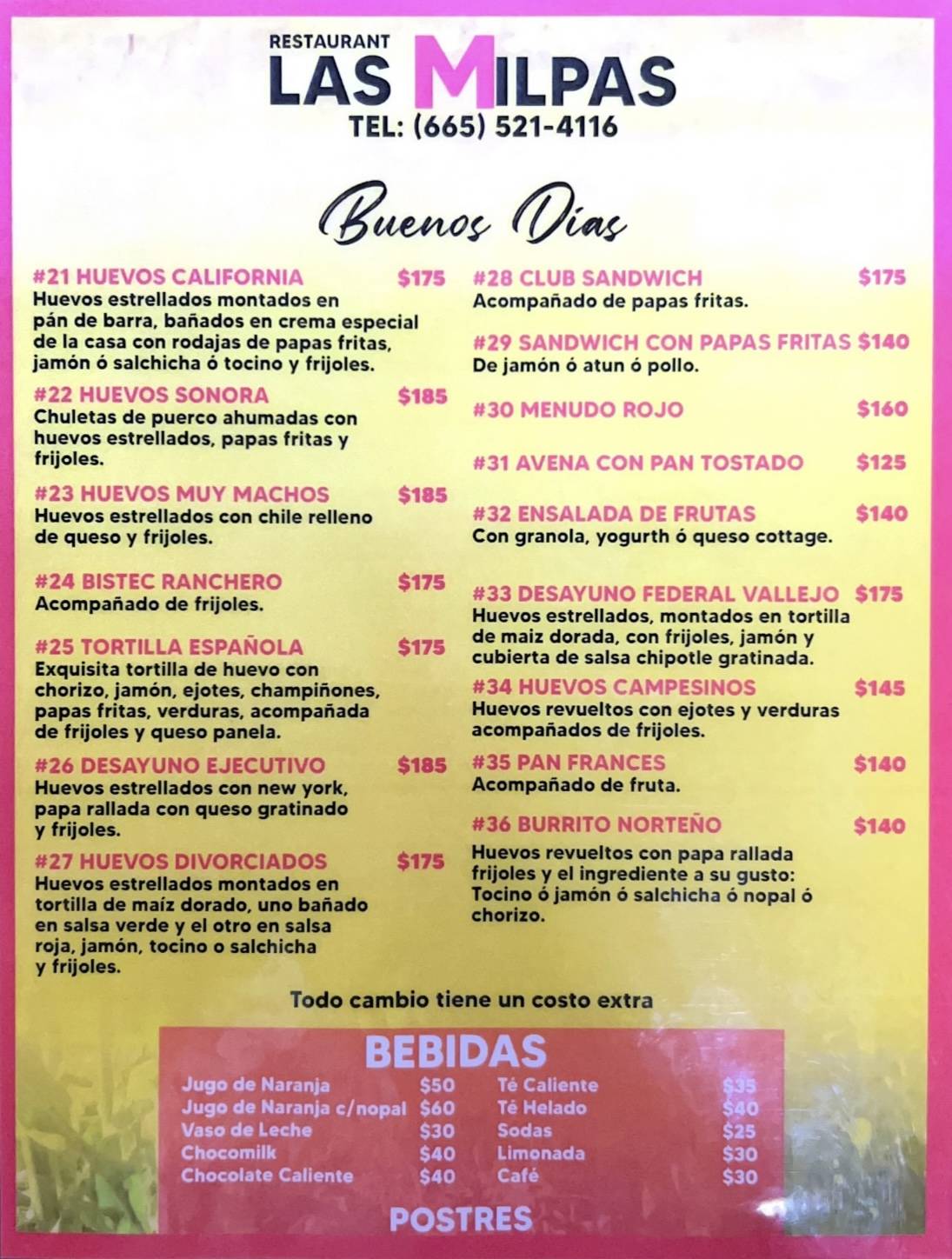 Menu at Las Milpas De Romero restaurant, Tecate, México 2 10