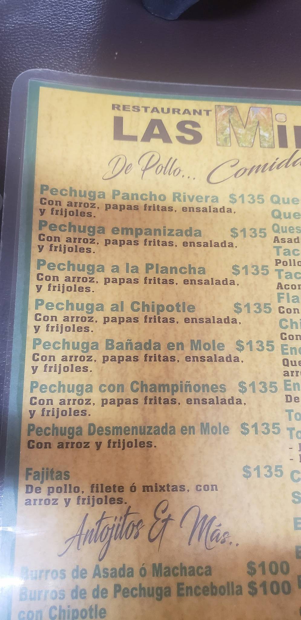 Carta del restaurante Las Milpas, Tecate, México 2 10