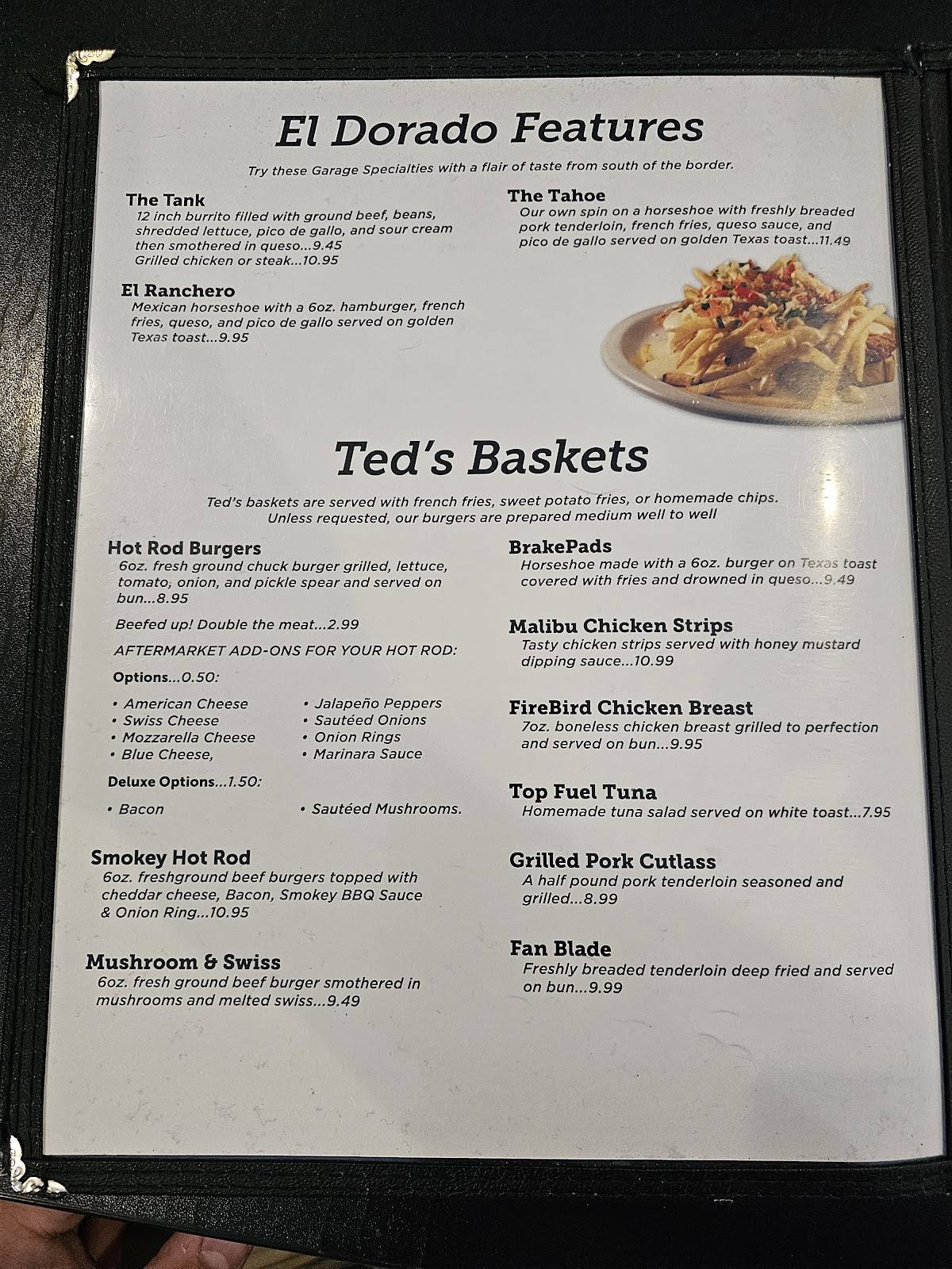 Menu at Ted's Garage Amer Classic Grille restaurant, Clinton