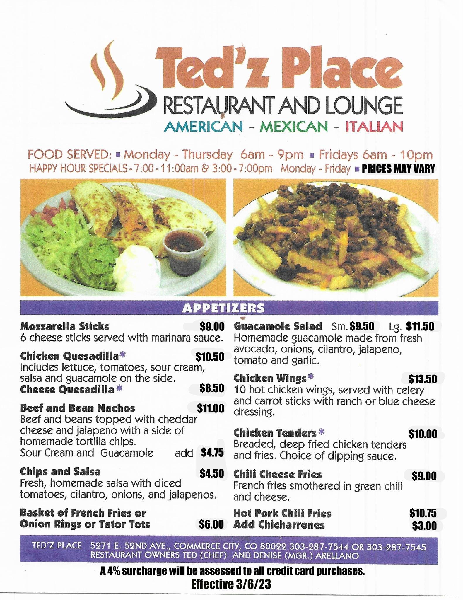 Menu at Ted'z Place Restaurant and Lounge, Commerce City