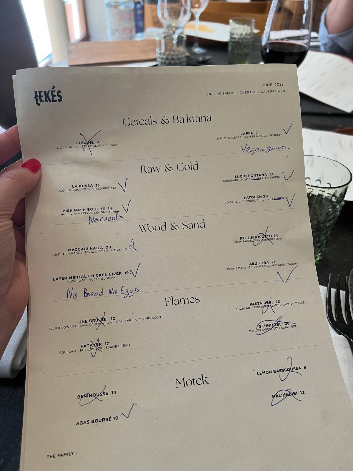 Menu au Tekés restaurant, Paris
