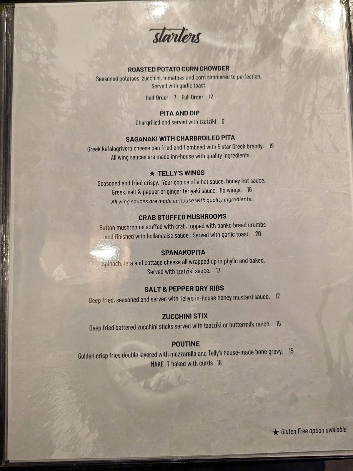 Menu at Telly's Grill restaurant, Smithers