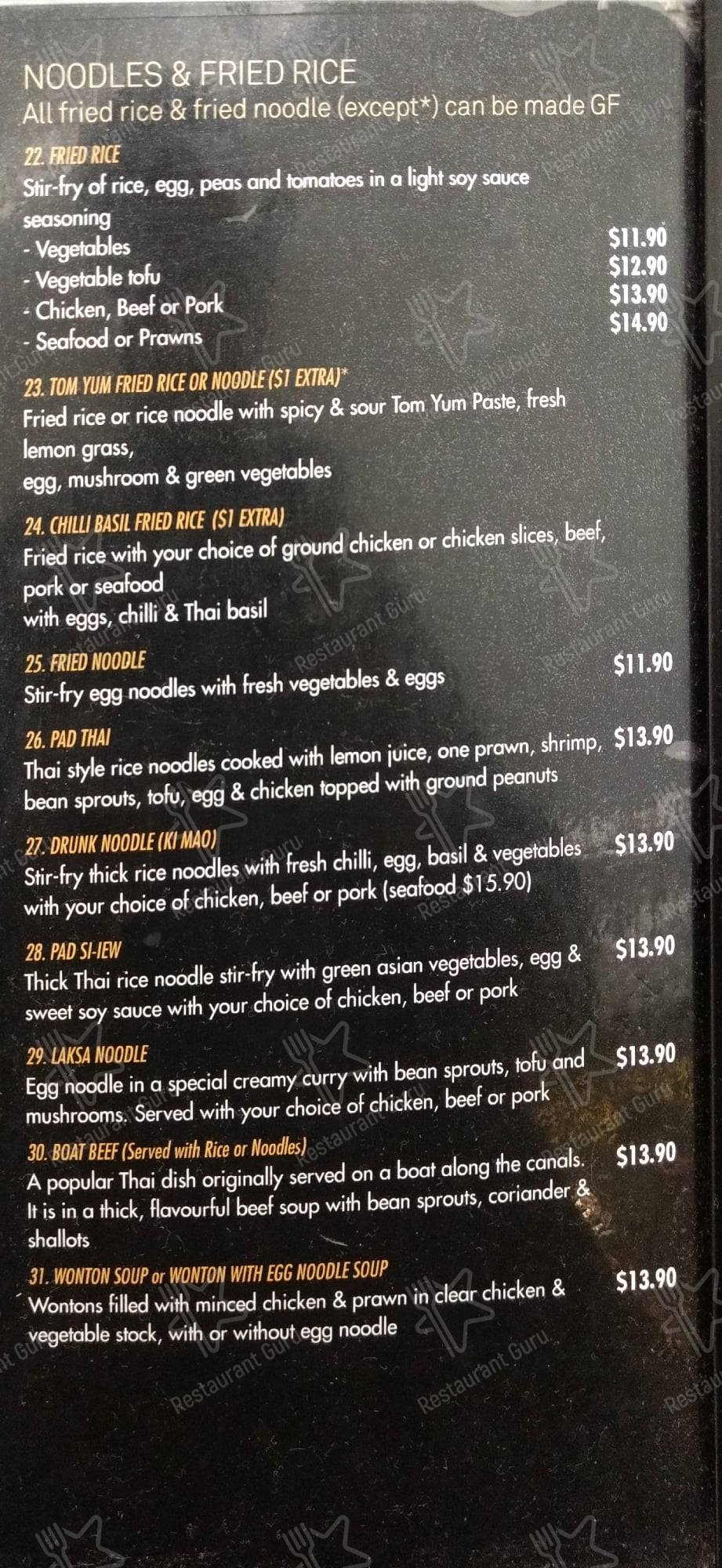 Menu at Thai Break restaurant, Macquarie Park