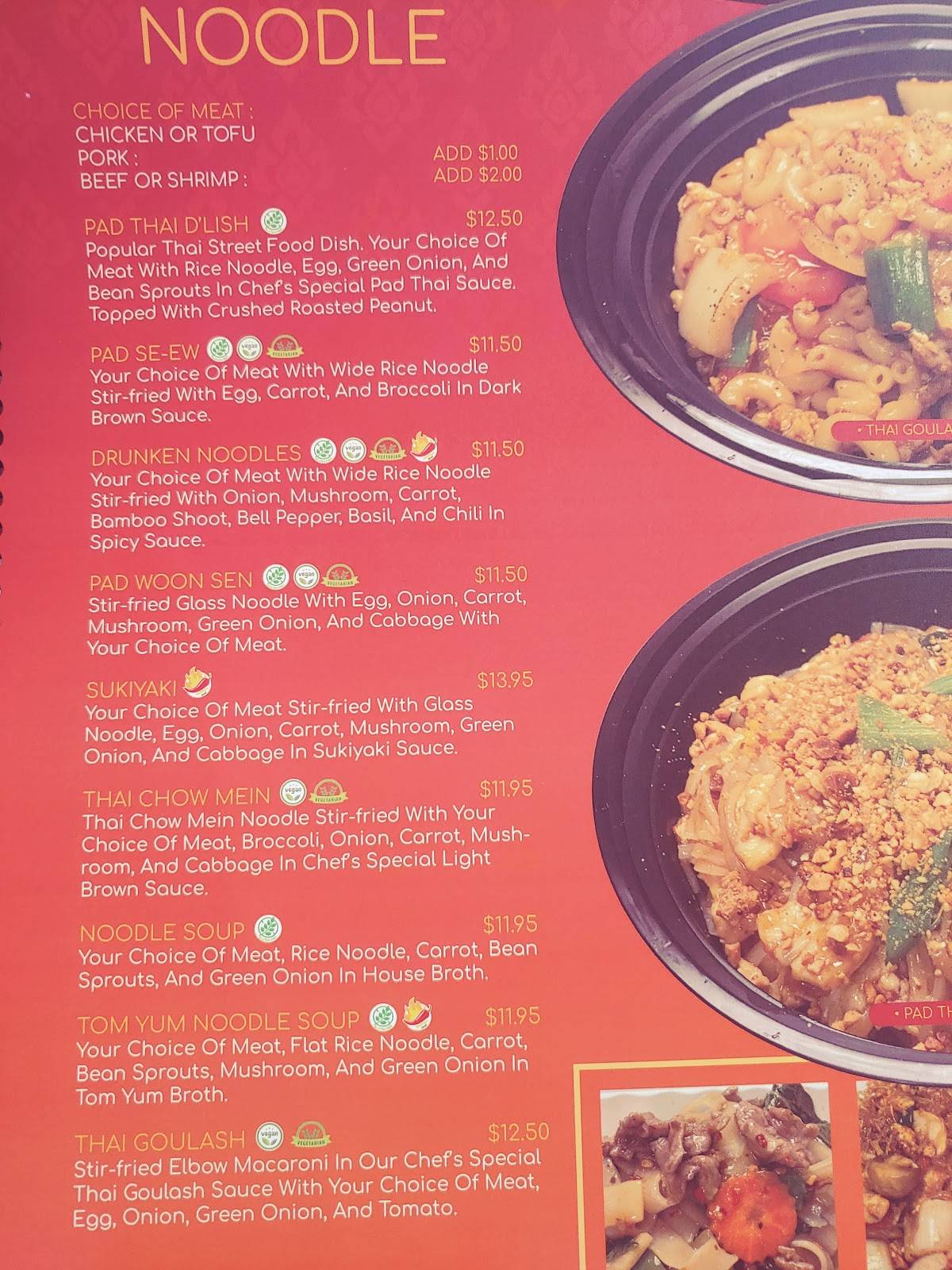 Menu at Thai D'Lish restaurant, Quincy