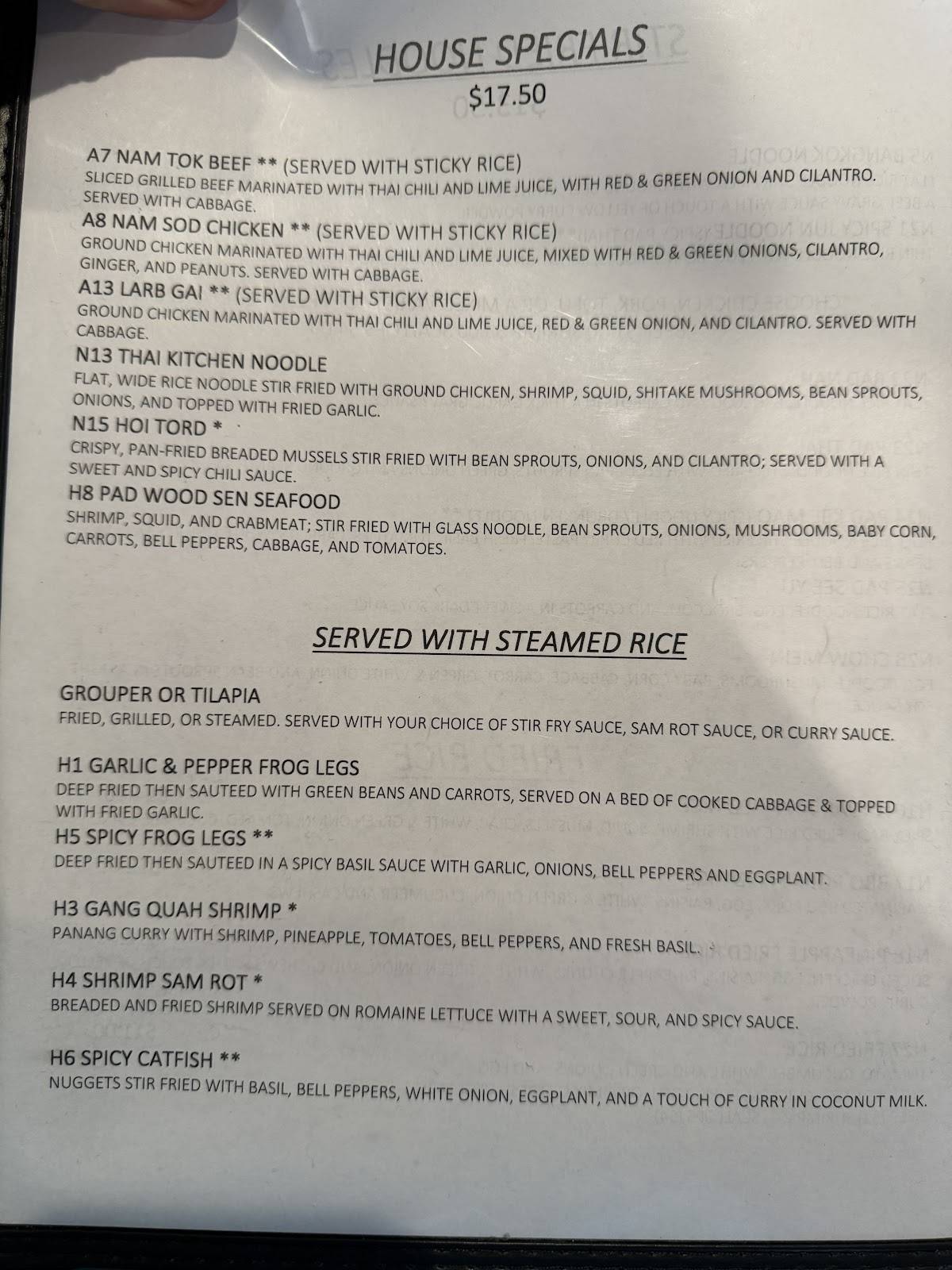 Menu at Thai Rama restaurant, Crystal City, 606 N Truman Blvd