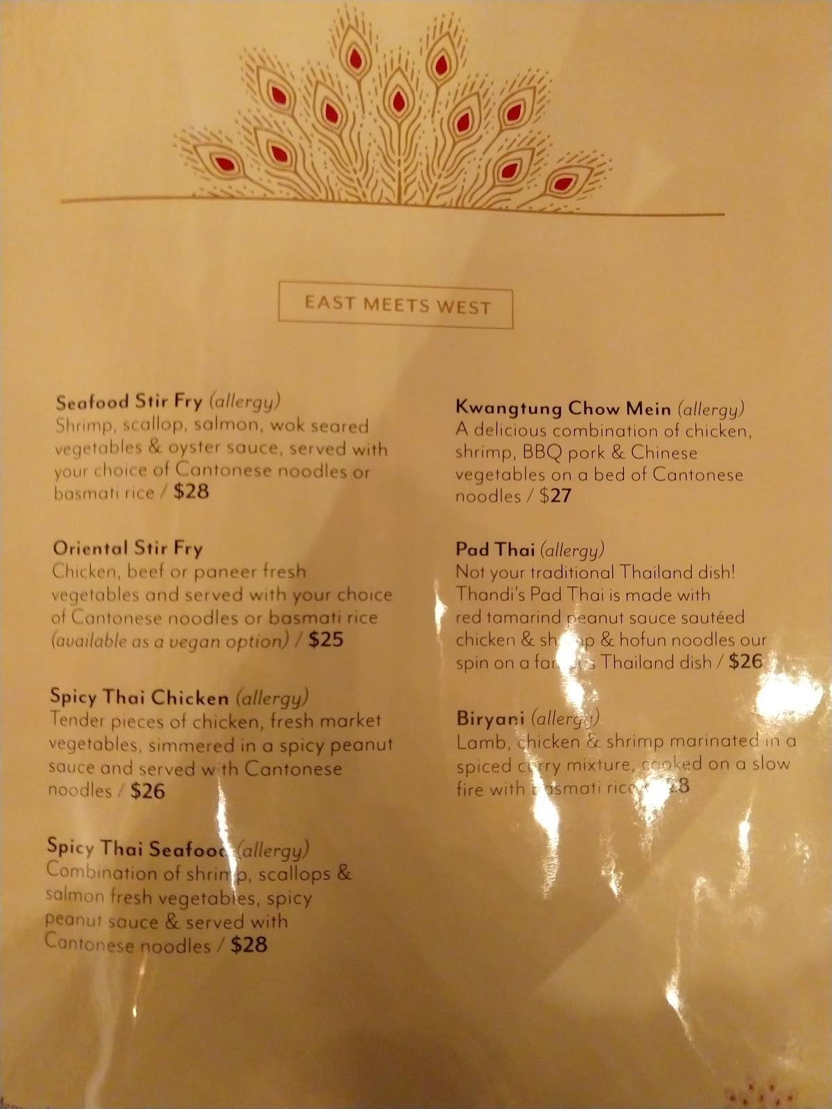 Menu at Thandi restaurant, Saint John