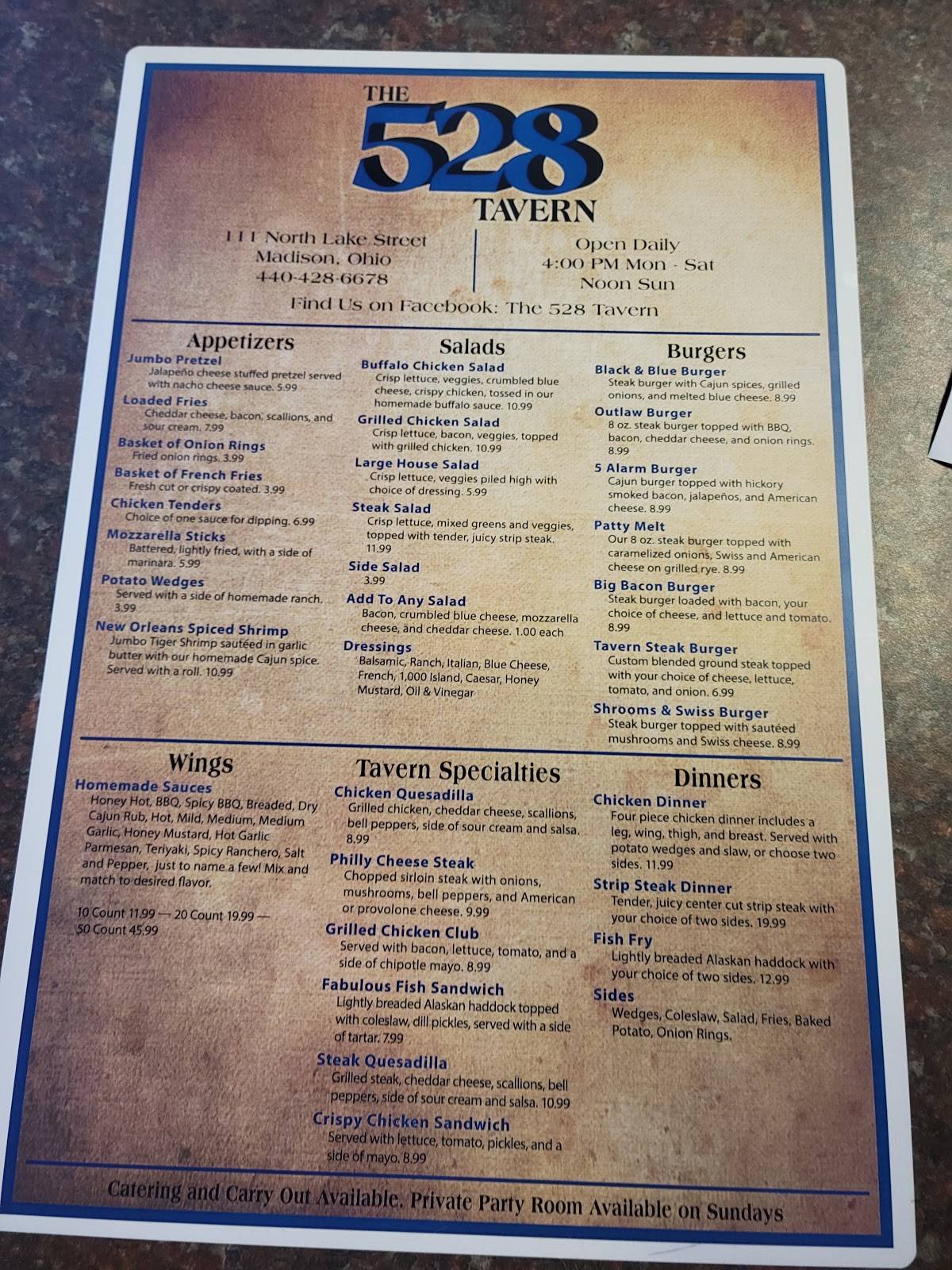 Menu at The 528 Tavern pub & bar, Madison