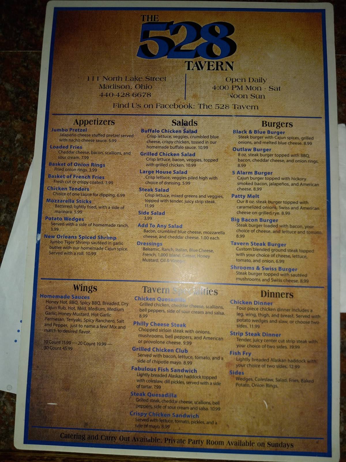 Menu at The 528 Tavern pub & bar, Madison