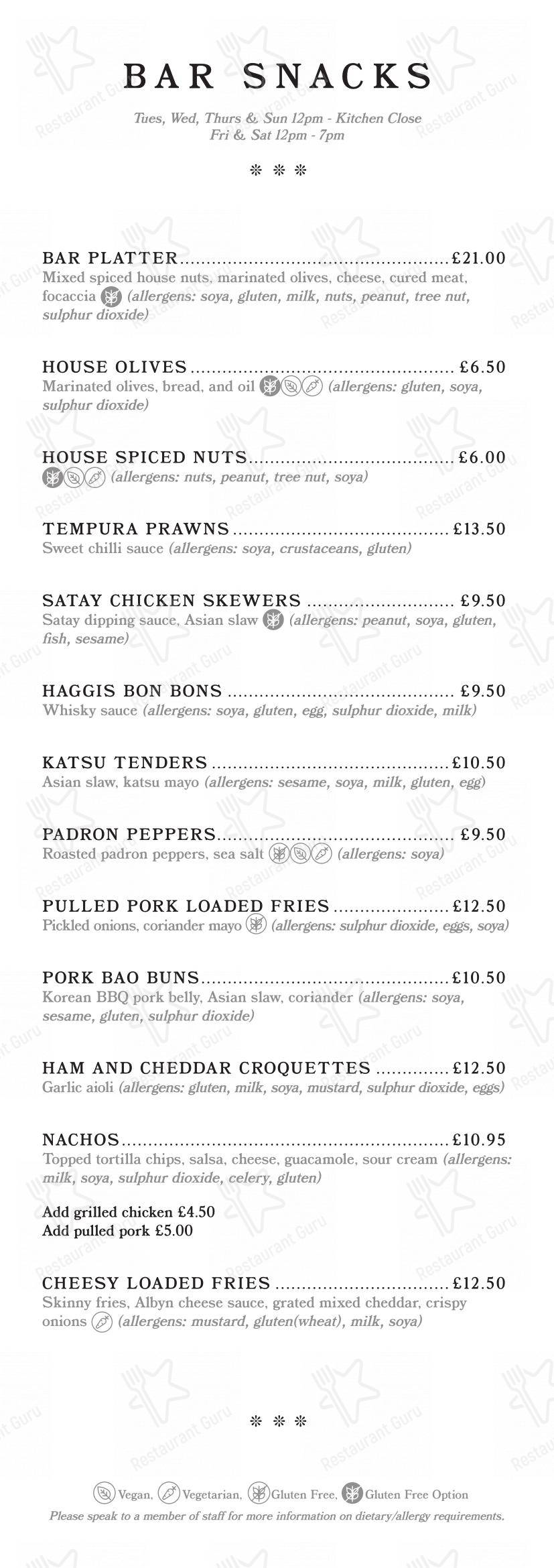 Menu at The Albyn restaurant, Aberdeen