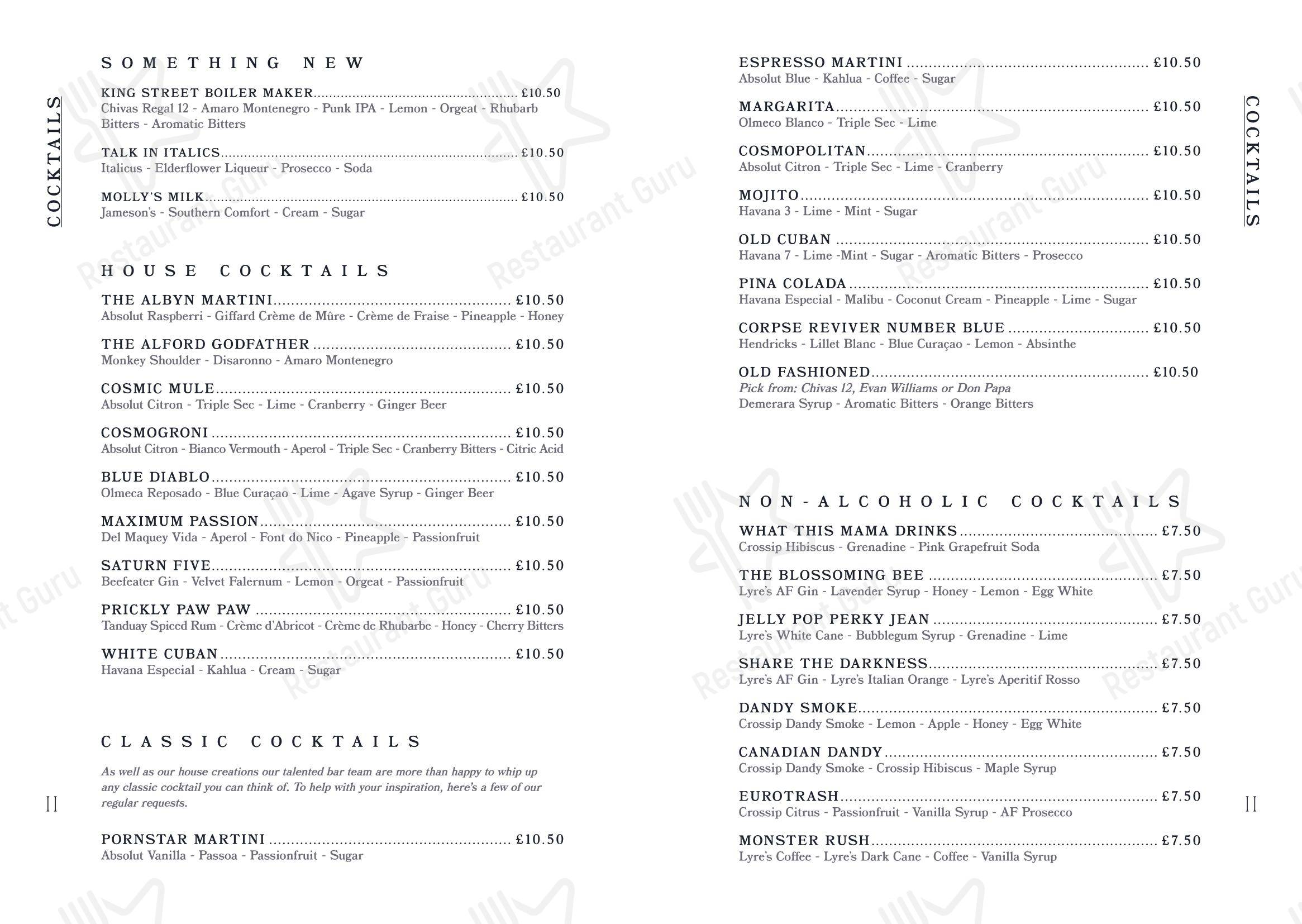 Menu at The Albyn restaurant, Aberdeen