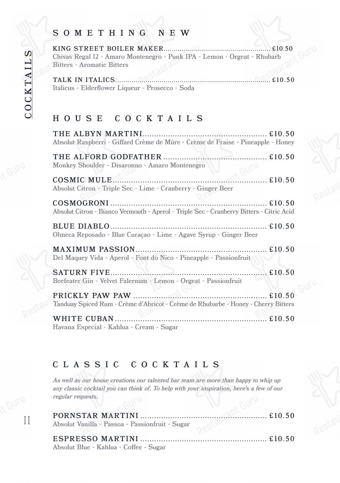 Menu at The Albyn restaurant, Aberdeen