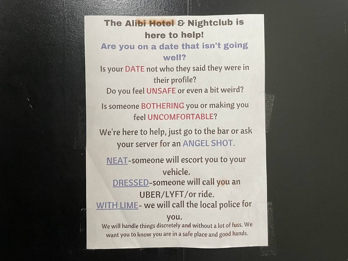 Menu at The Alibi Hotel & Nightclub, Minersville