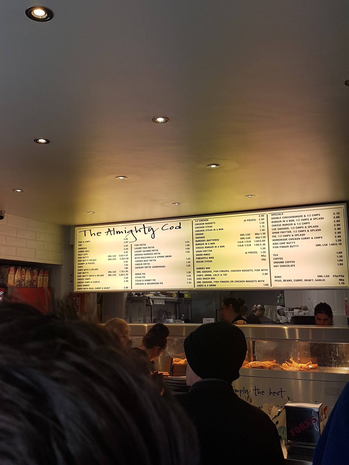 Menu at The Almighty Cod cafe, Hartlepool