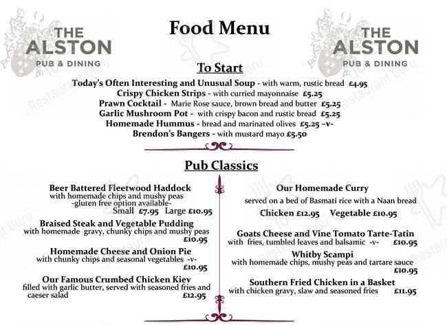 Menu at The Alston Pub & Dining, Preston